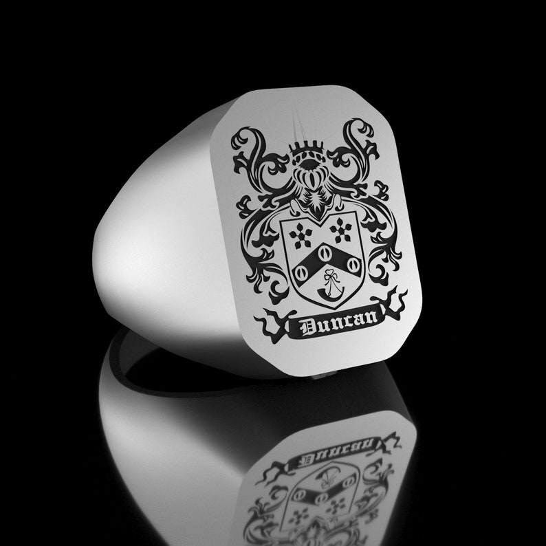 Straight Engraving Rectangle Special Design Family Crest Custom Rings ...