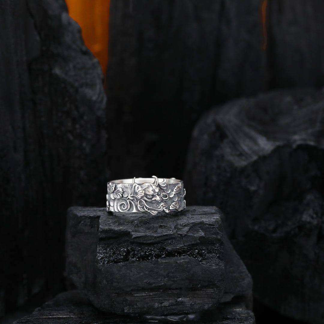 Handmade Sterling Silver Japanese Hannya Mask Ring, Wide Band - Etsy