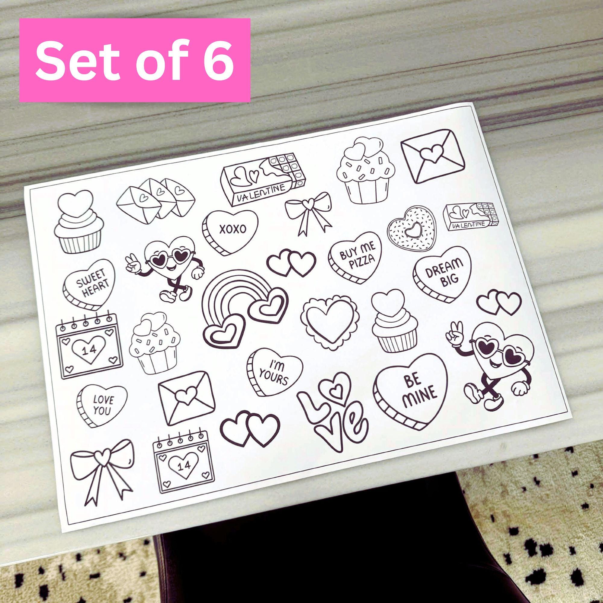 Valentine’s Day Coloring Placemats for Kids, Valentines Day Activity ...