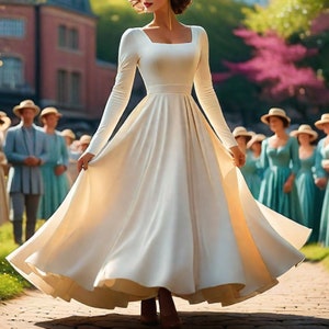 Square Neck Dress Pattern, Long Sleeve Dress PDF Pattern, Full Circle ...