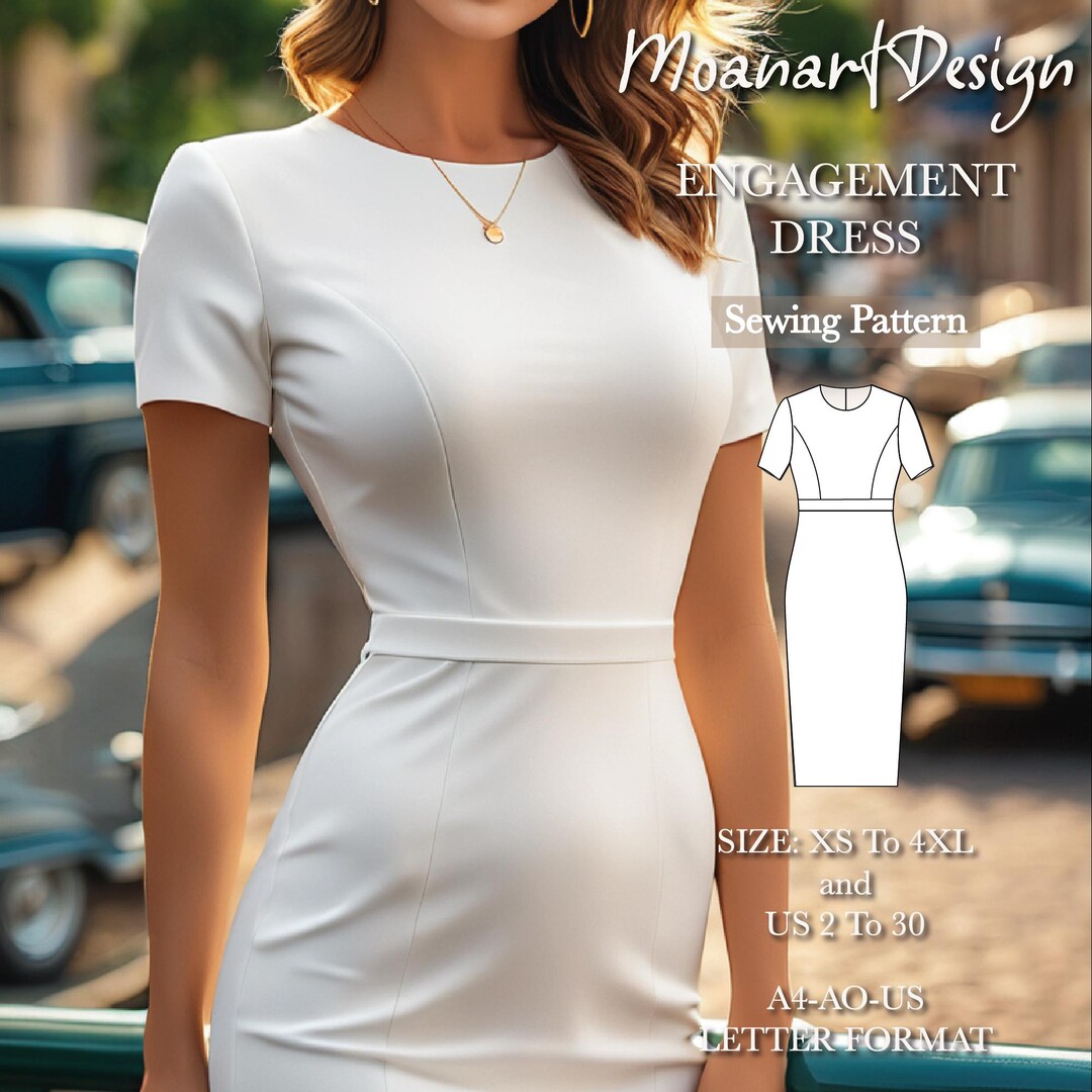 Engagement Dress Sewing Pattern, White Midi Dress Pattern, Reception ...