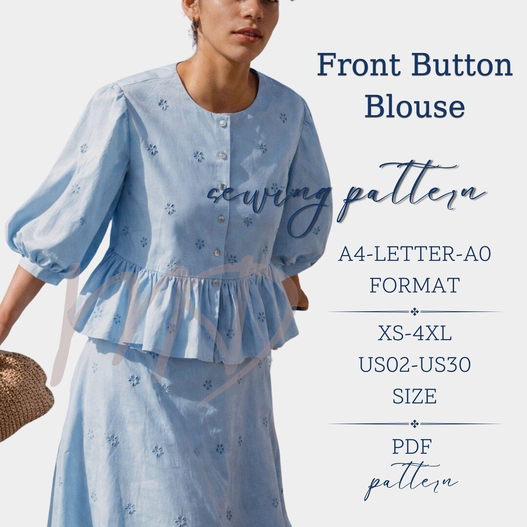 Blouse Sewing Pattern, Button Front Blouse, Shirt Pattern, Milkmaid ...