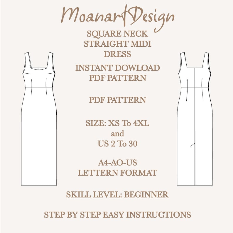 Square Neck Red Midi Dress Pattern, Wedding Guest Dress Pattern ...