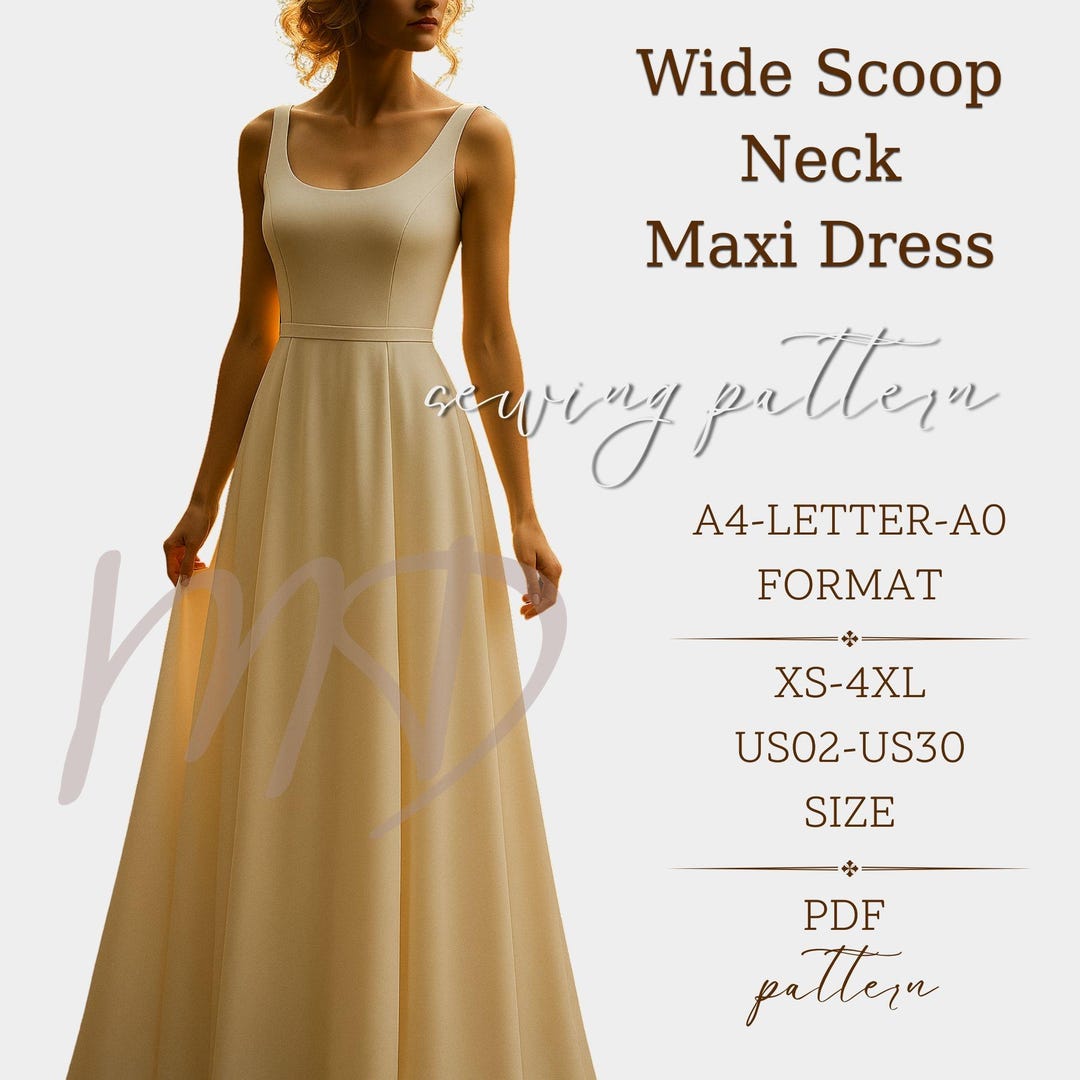 Maxi Dress Sewing Pattern | Full Circle Dress Pattern | Scoop Neck ...