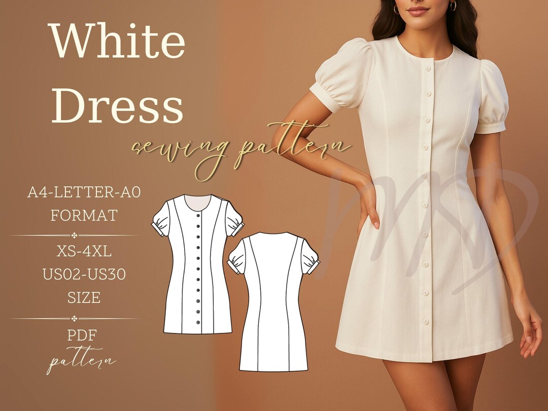 Summer Mini Dress Sewing Pattern: Babydoll Button-down (digital Pattern ...