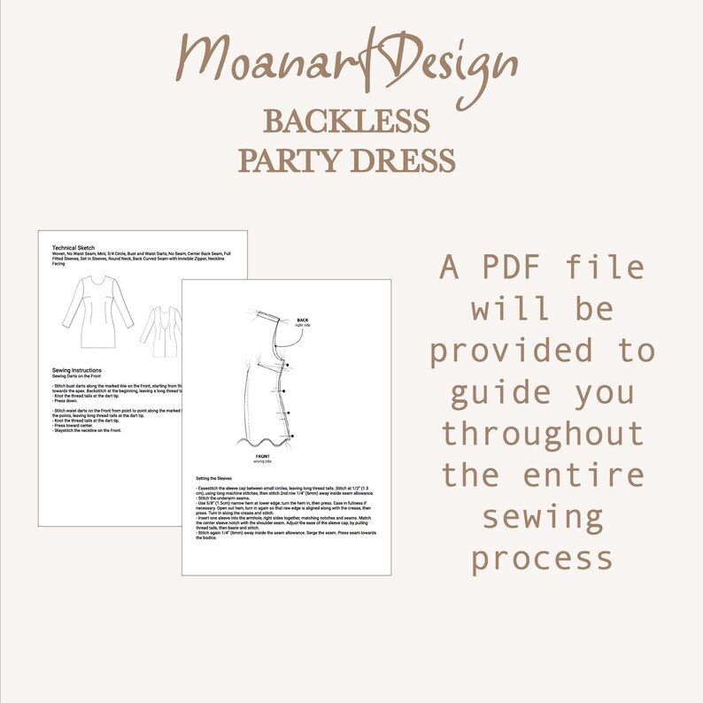 Backless Party Dress Sewing Pattern, Sequin Mini Dress Pattern, Evening ...