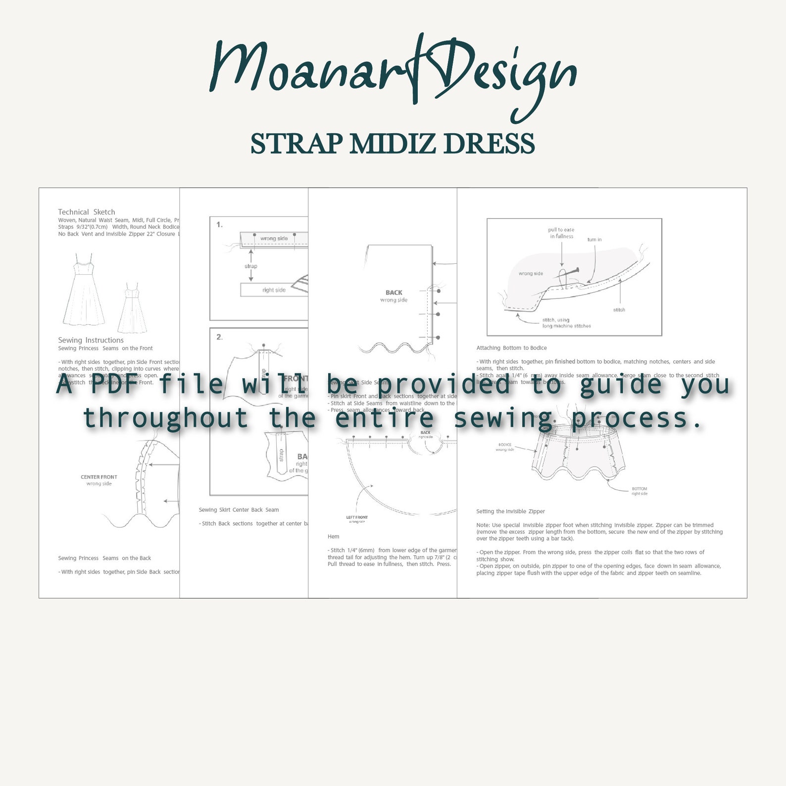 Straps Midi Dress Pattern, Summer Wedding Guest Bridesmaid Bridal ...