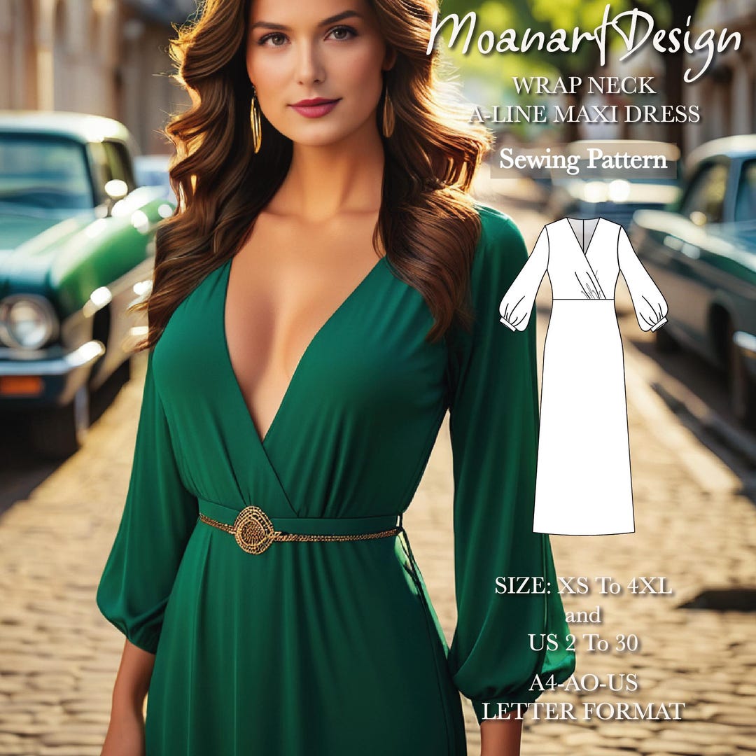 Long Sleeved Long Dress Sewing Pattern PDF, Boho Long Dress Pattern ...