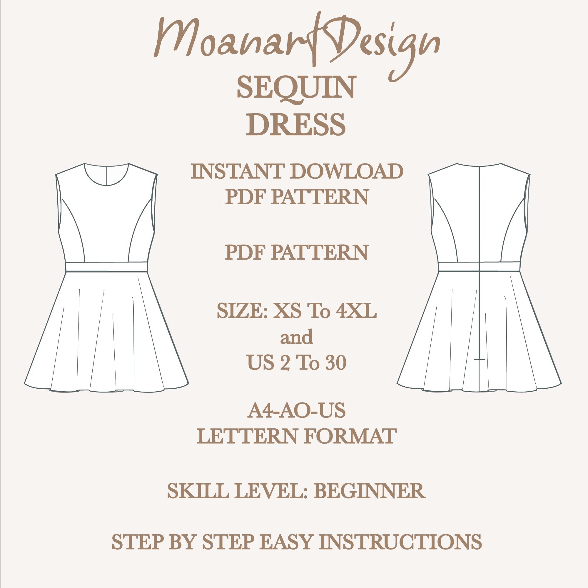 Sequin Mini Party Dress Sewing Pattern: Fitted Flared Skirt (US Size 2 ...