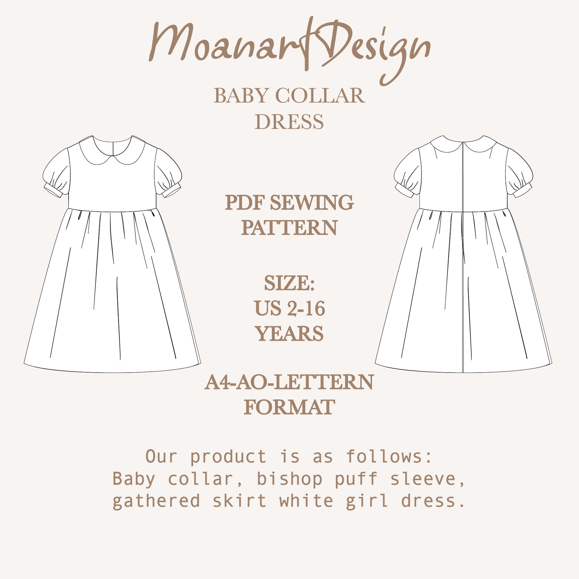 Baptism Baby Collar Neck Gathered White Dress PDF Pattern, Bishop Puff ...
