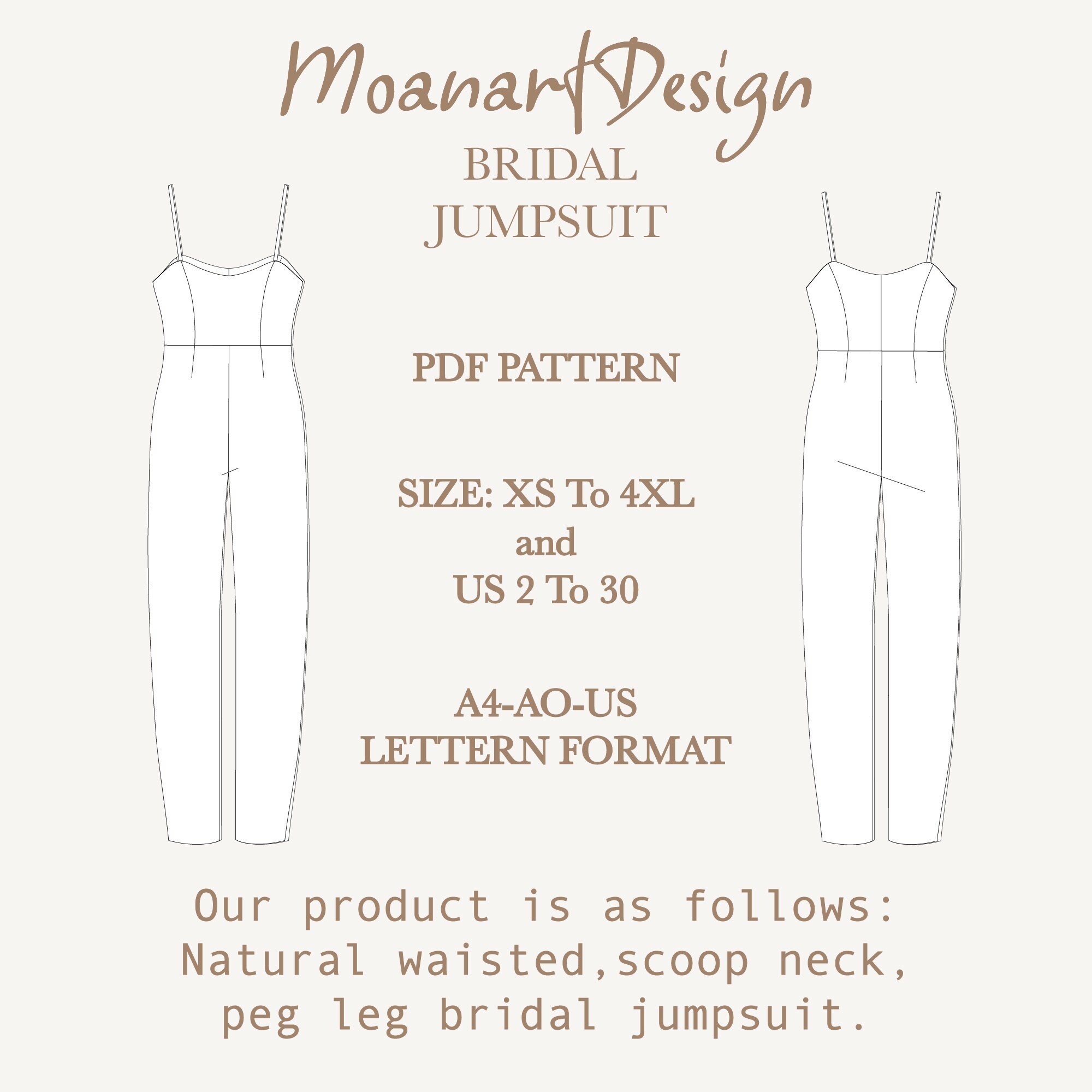 Bridal Wedding Linen Woman Sptarps Scoop Neck Jumpsuit PDF Pattern ...