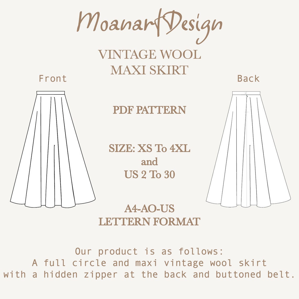 Vintage, Plaid Wool Maxi Skirt PDF Pattern Size:a0 A4 US Letter-us 2 to ...