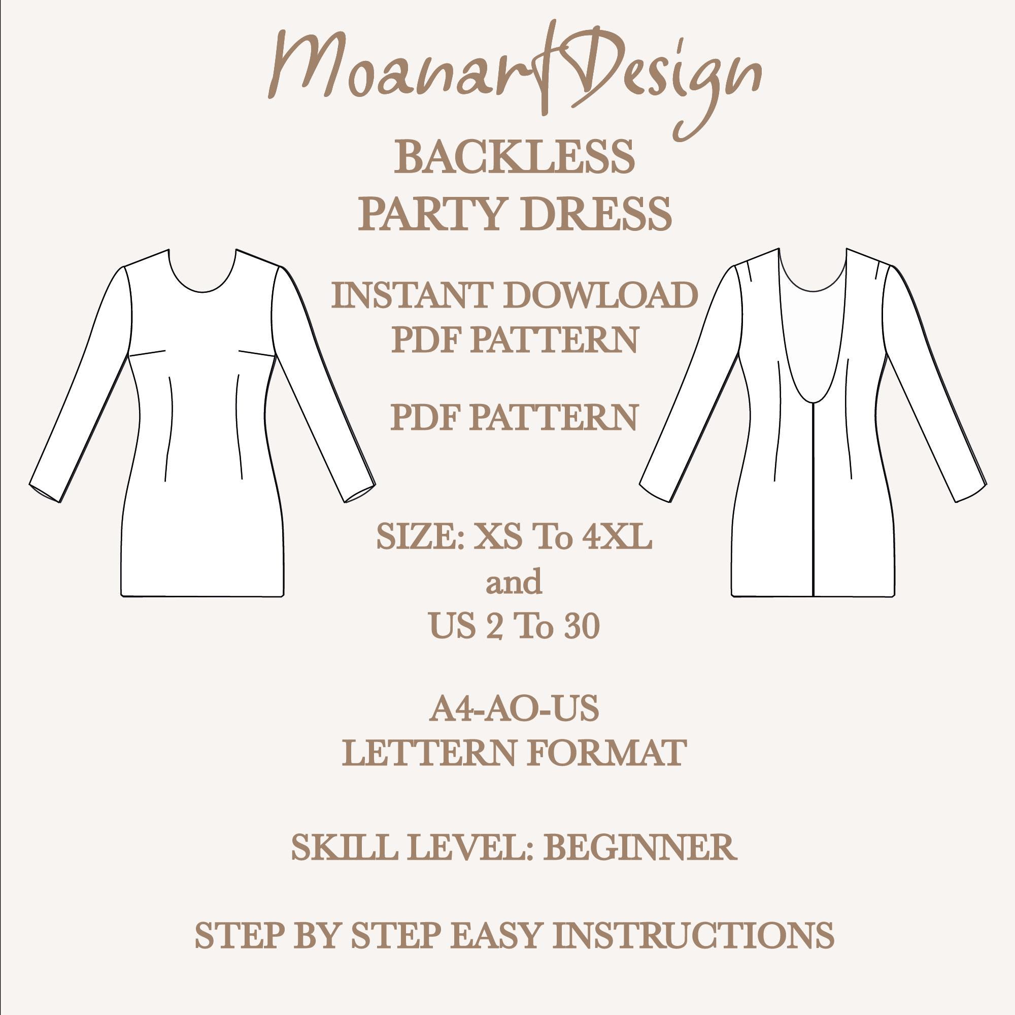 Backless Party Dress Sewing Pattern, Sequin Mini Dress Pattern, Evening ...