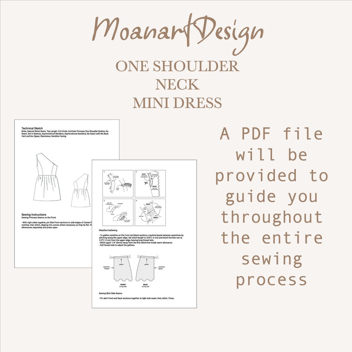 One Shoulder Linen Dress Sewing Pattern, Gathered Rustik Dress Sewing ...