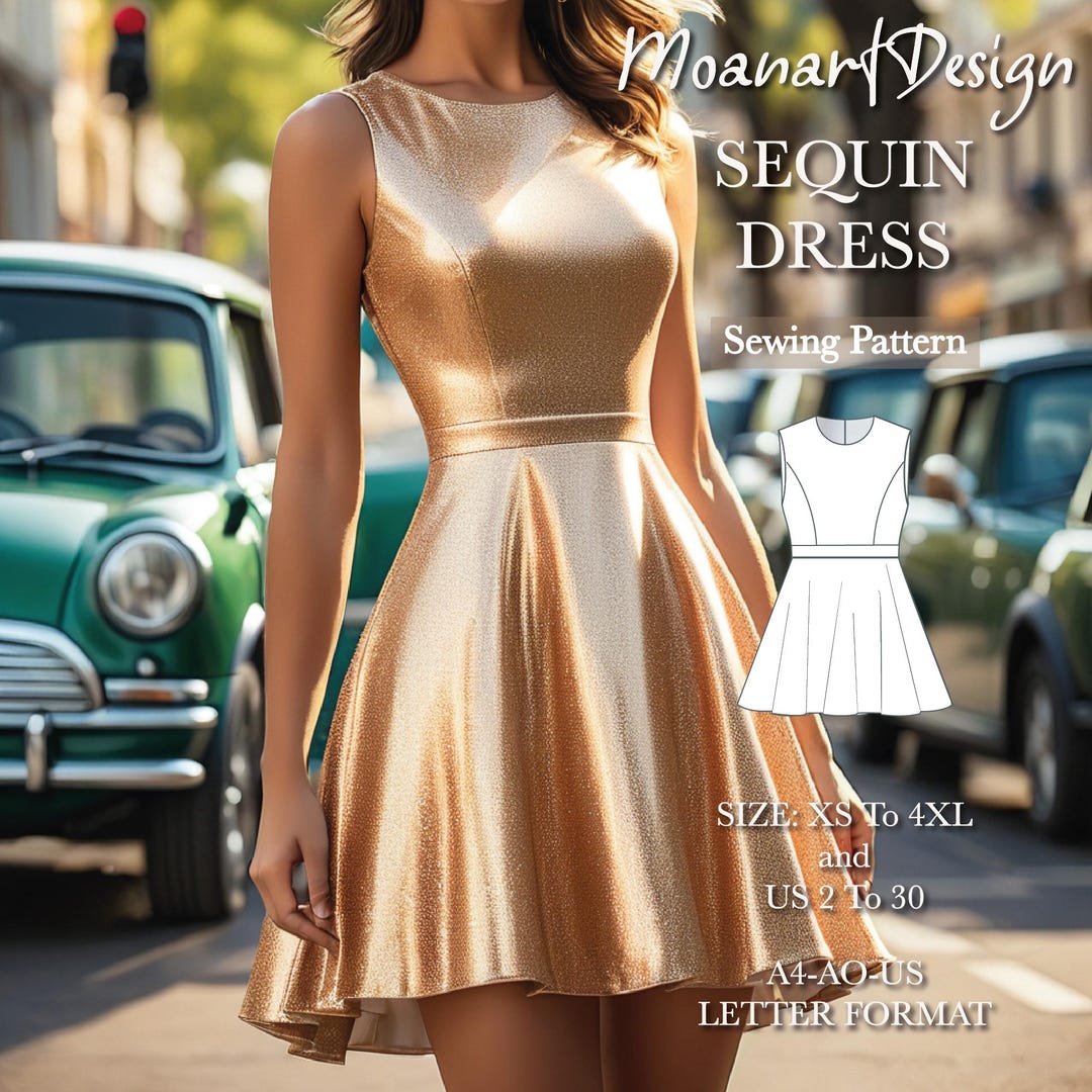 Sequin Mini Dress Sewing Pattern, Party Dress Pattern, Cocktail Dress ...