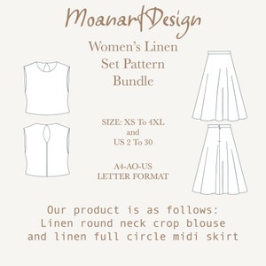 Round Neck Blouse Pattern, Full Circle Maxi Skirt Sewing Pattern ...