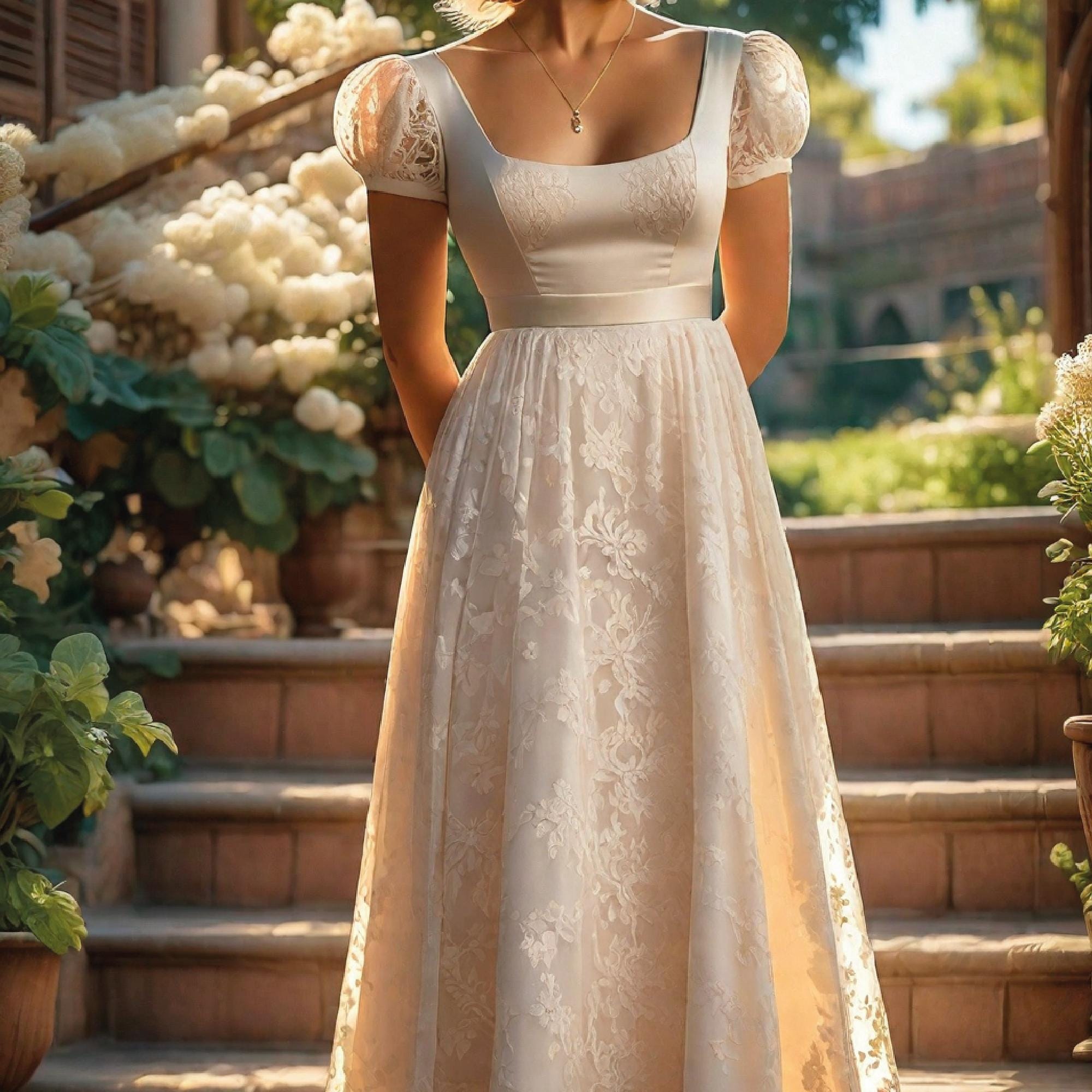 Regency-inspired Square Neck Maxi Dress Sewing Pattern, Puff Sleeve ...