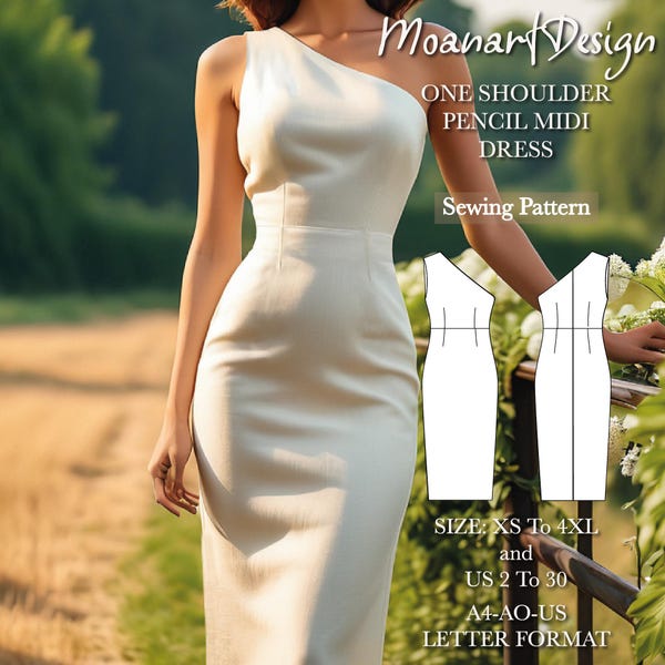 One Shoulder Dress Pattern - Etsy