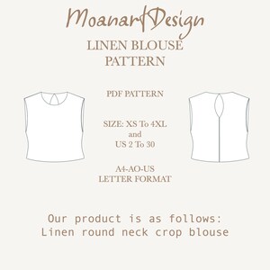 Round Neck Crop Blouse PDF Pattern, Cottagecore Linen Blouse Sewing ...