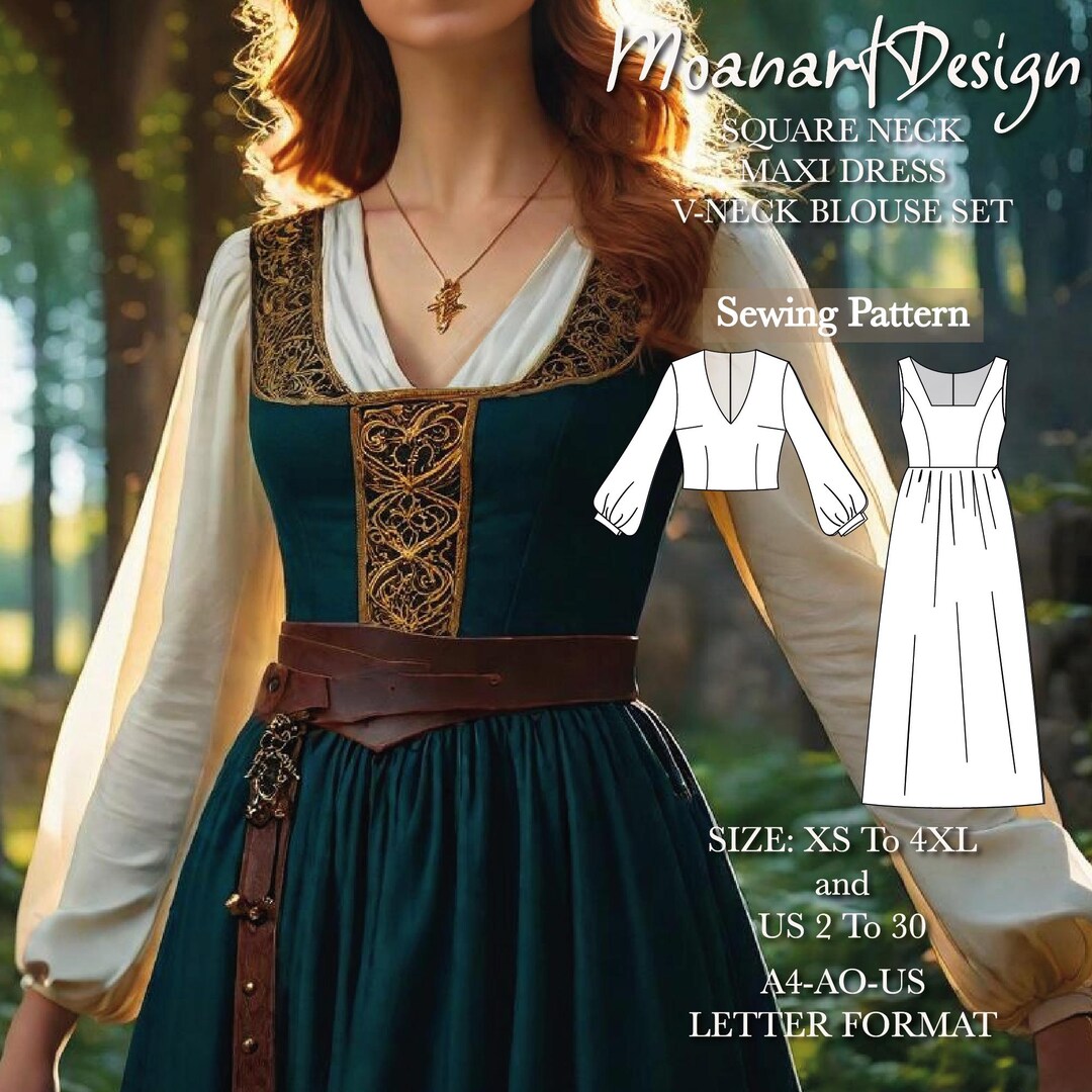 Medieval Maxi Dress Sewing Pattern, Renaissance Faire Style Dress ...