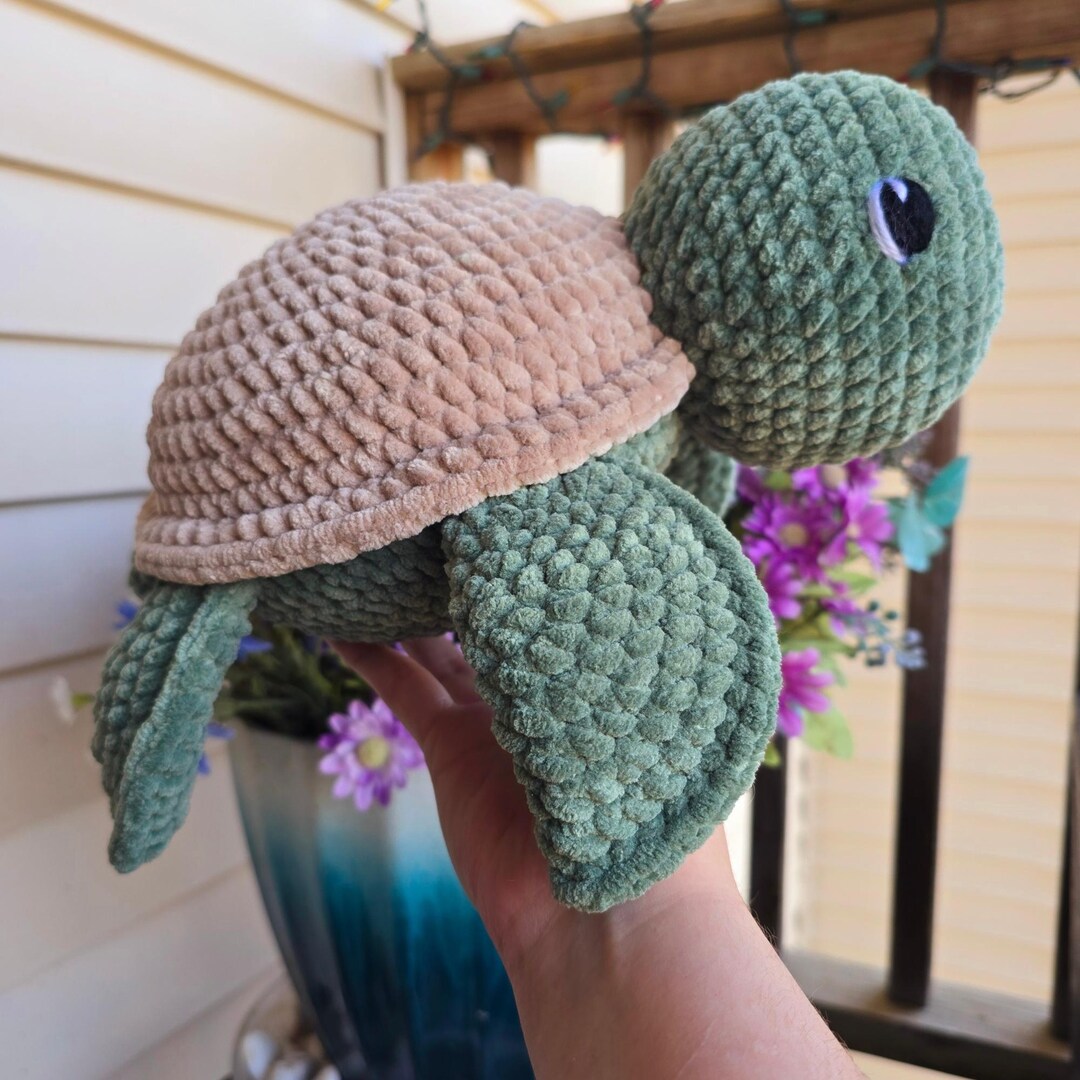 Large Crochet Turtle Plushie - Soft Handmade Green Turtle Stuffed ...