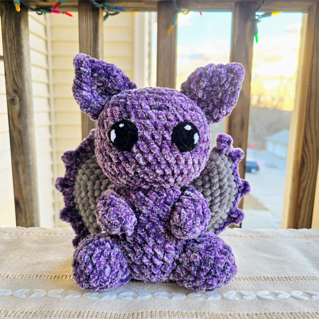 Crochet Bat Plushie: Purple Speckled Yarn With Gray Wings - Etsy