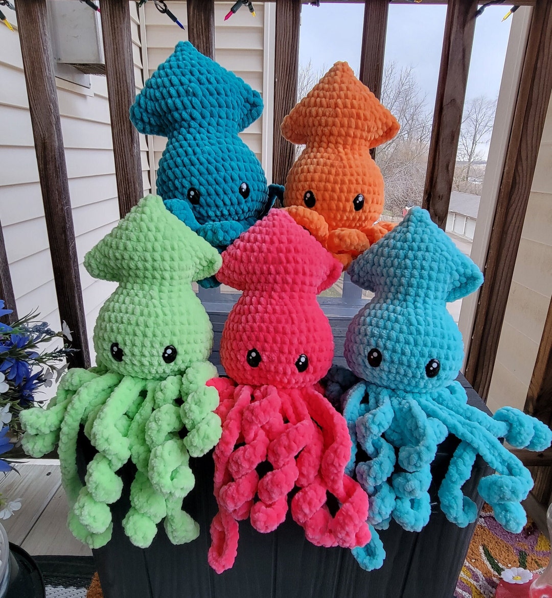 Crochet Squid Plushie Colorful Handmade Octopus Squid - Etsy