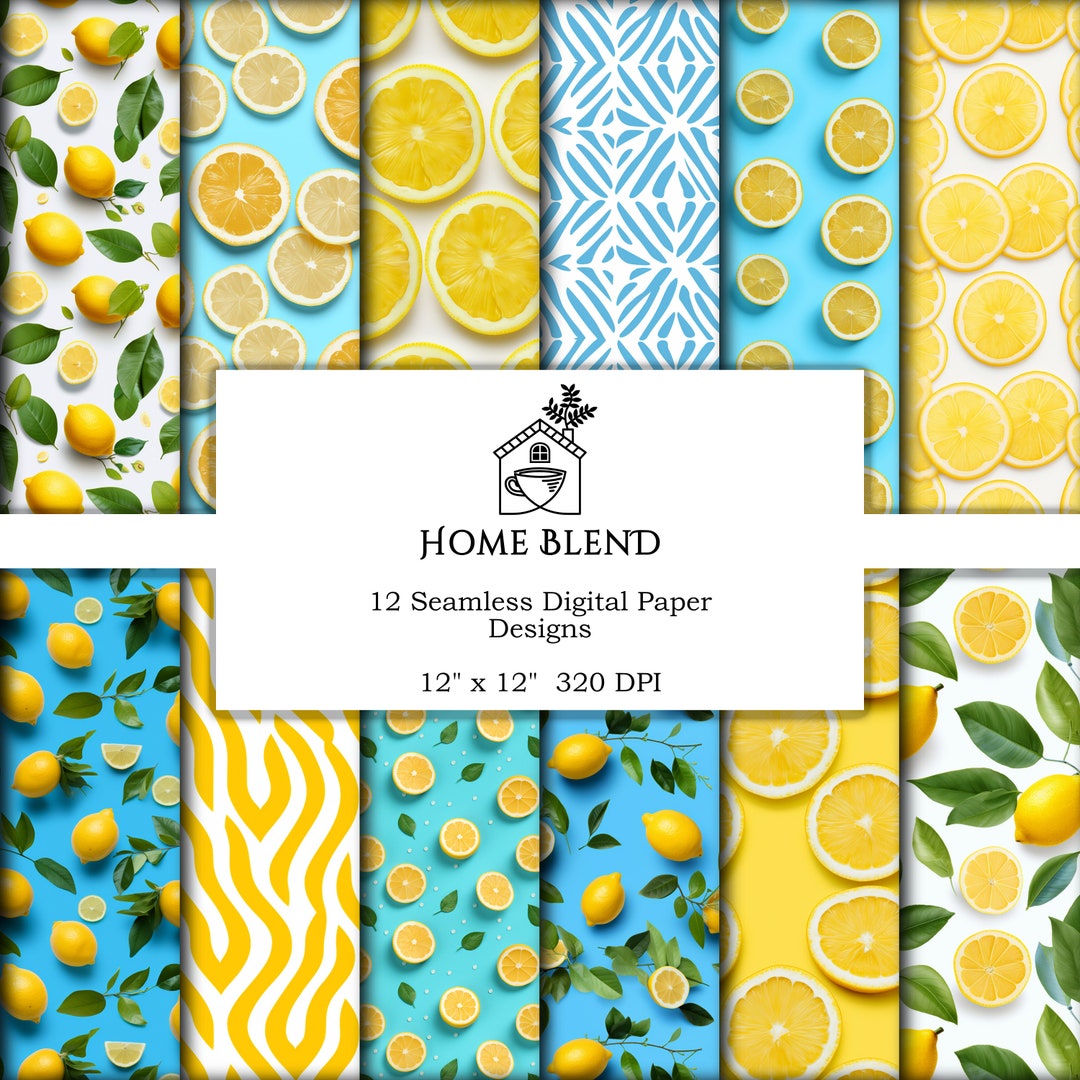Fresh Lemons Digital Download Paper Summer Seamless Patterns Citrus ...