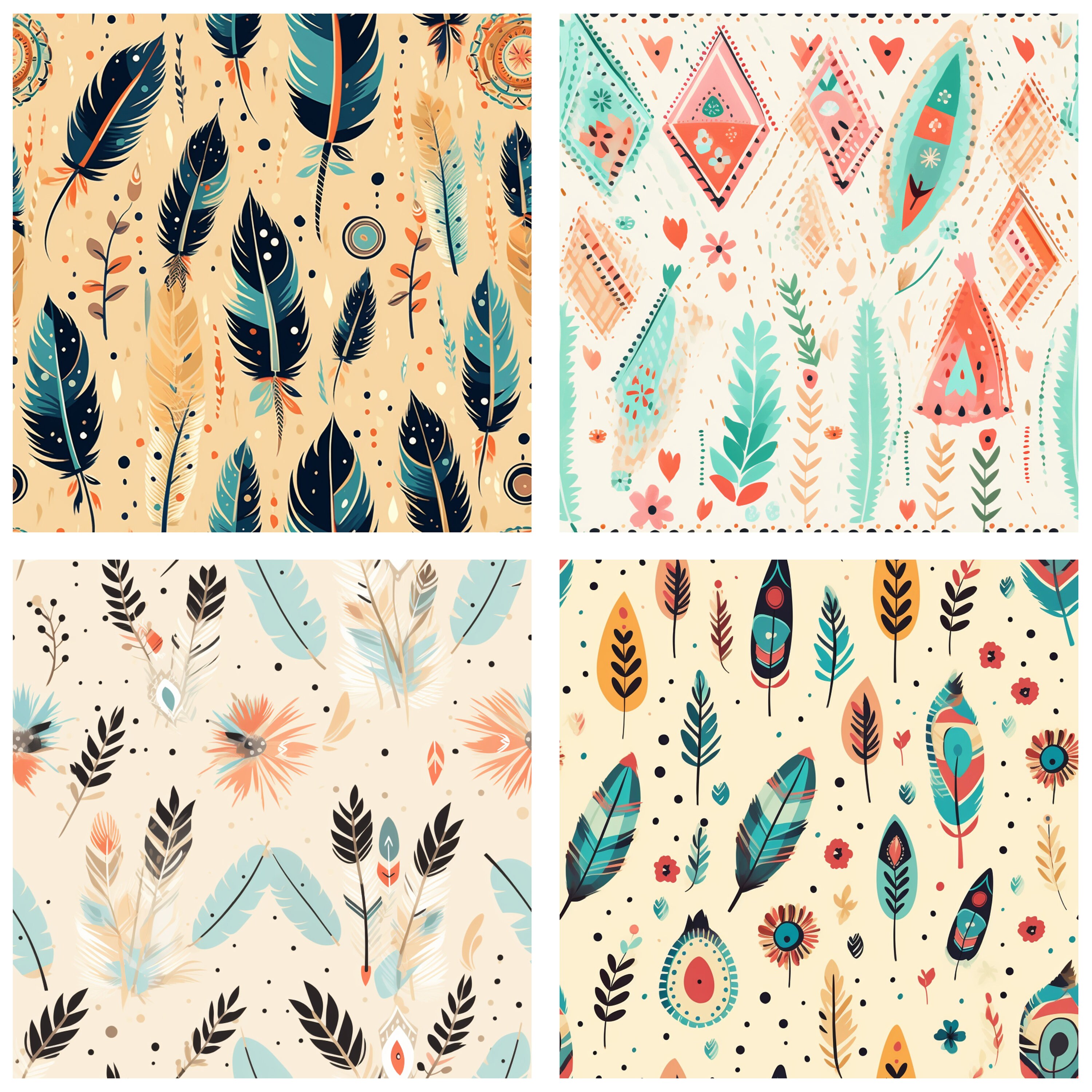 Boho Teal and Pink Watercolor Digital Paper, Seamless Patterns ...