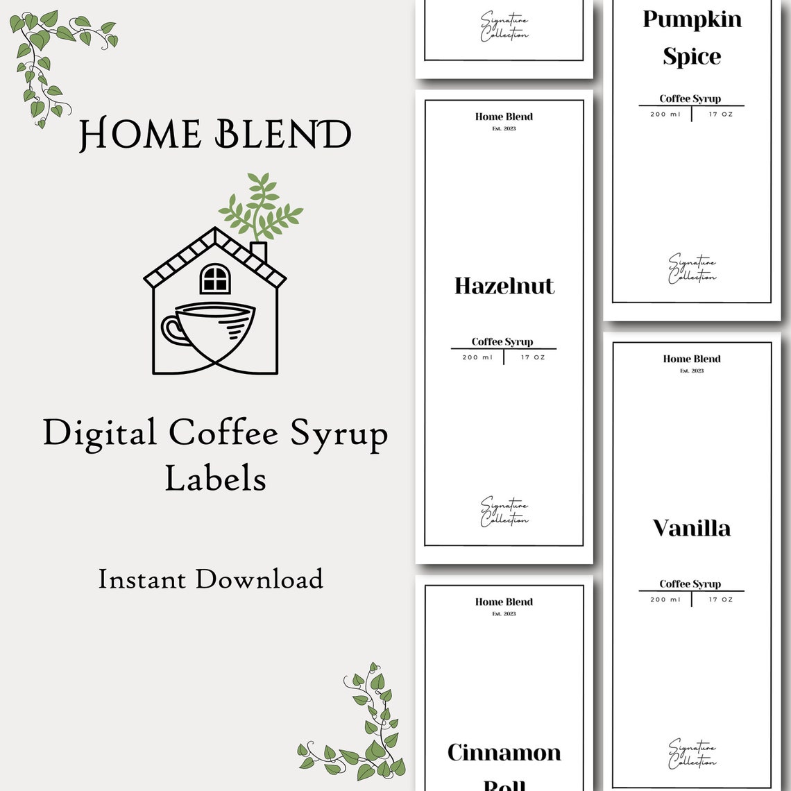 Coffee Syrup Label Template, Customizable, Simple Home Decor - Etsy