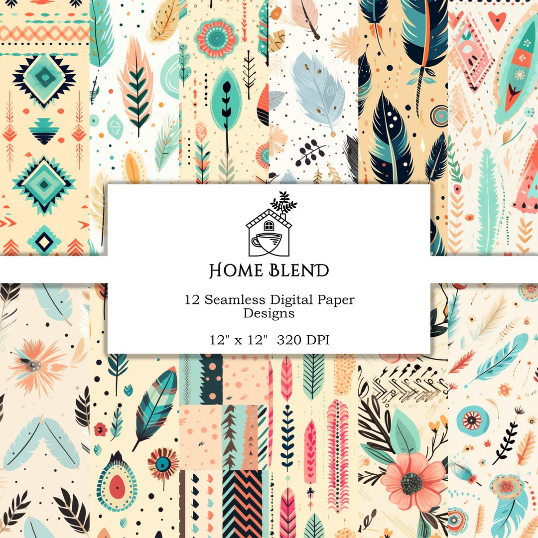 Boho Teal and Pink Watercolor Digital Paper, Seamless Patterns ...