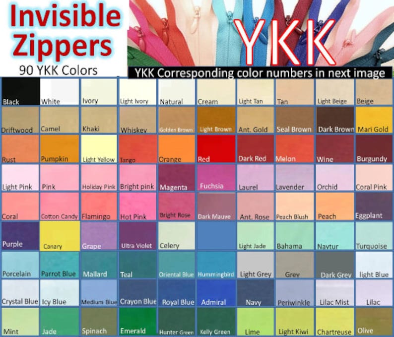 Invisible Zippers Concealed Zippers 95 Colors - Etsy