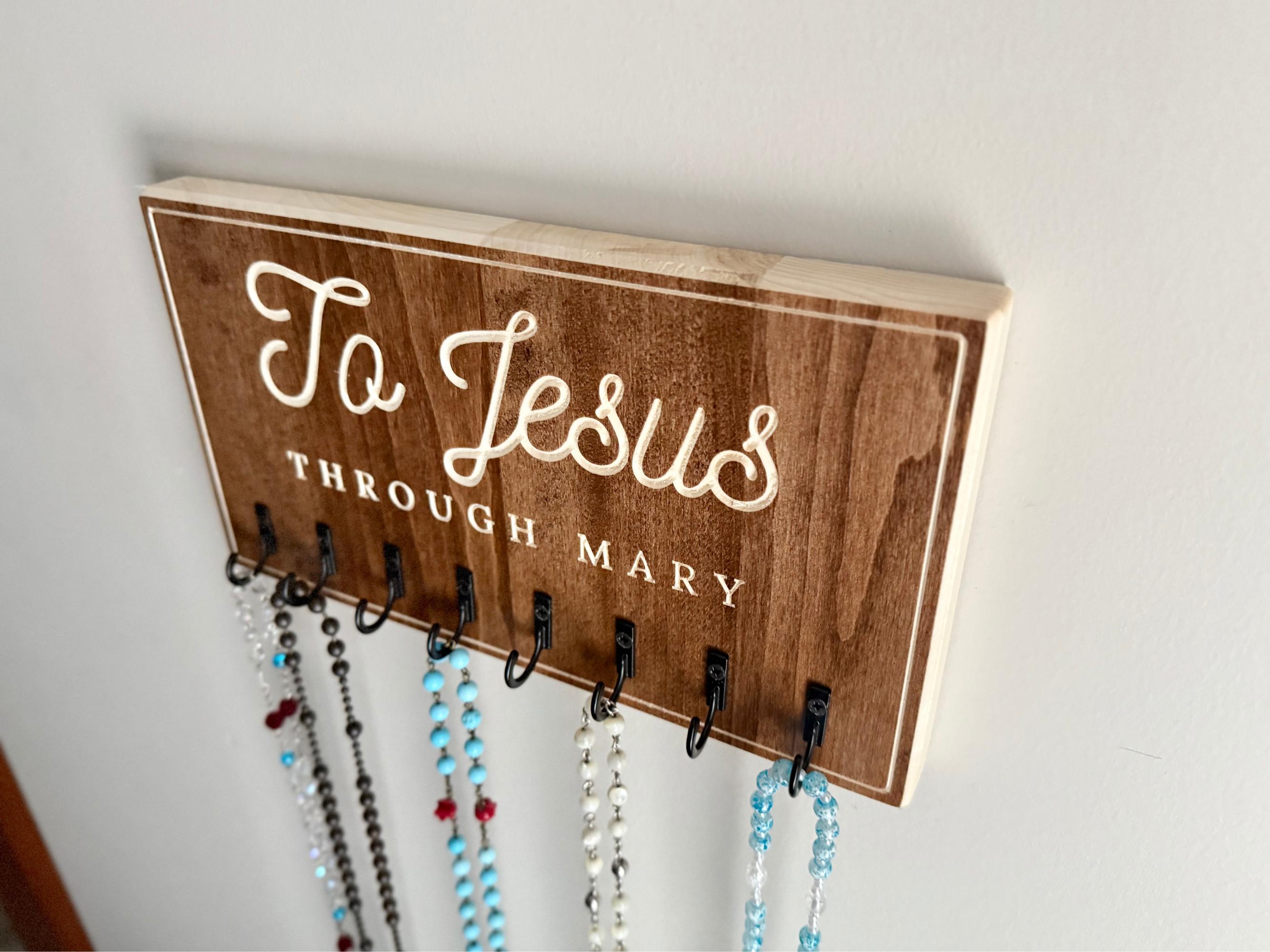To Jesus Through Mary Rosary Holder Wall Large Rosary Hanger Catholic ...