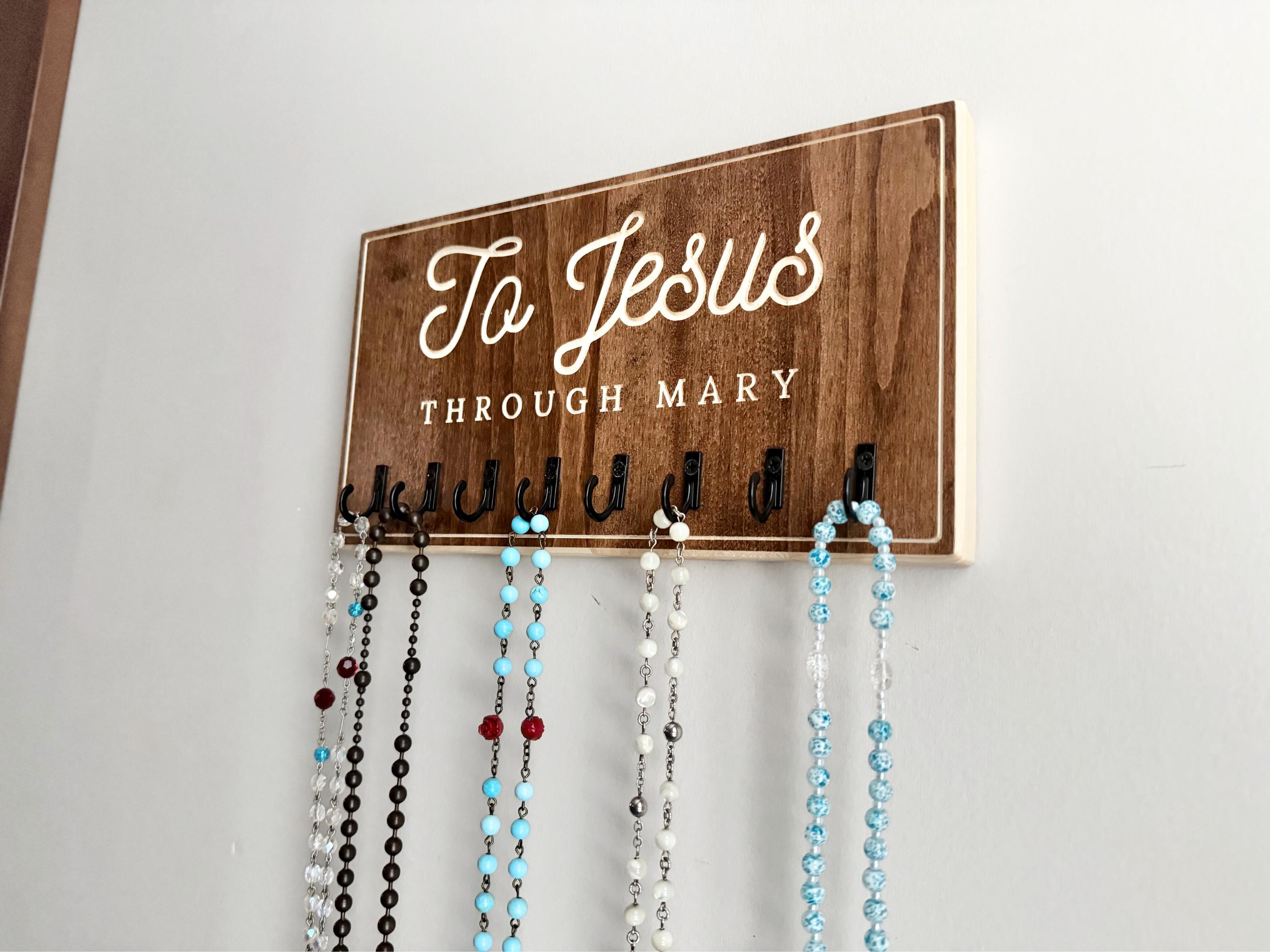 To Jesus Through Mary Rosary Holder Wall Large Rosary Hanger Catholic ...