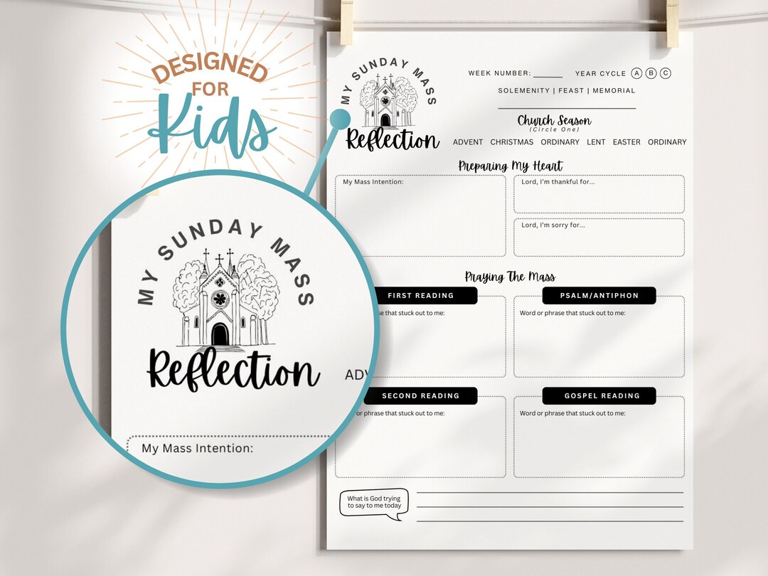 Mass Reflection Kid PRINTABLE Prayer Journal Homeschool Journal ...