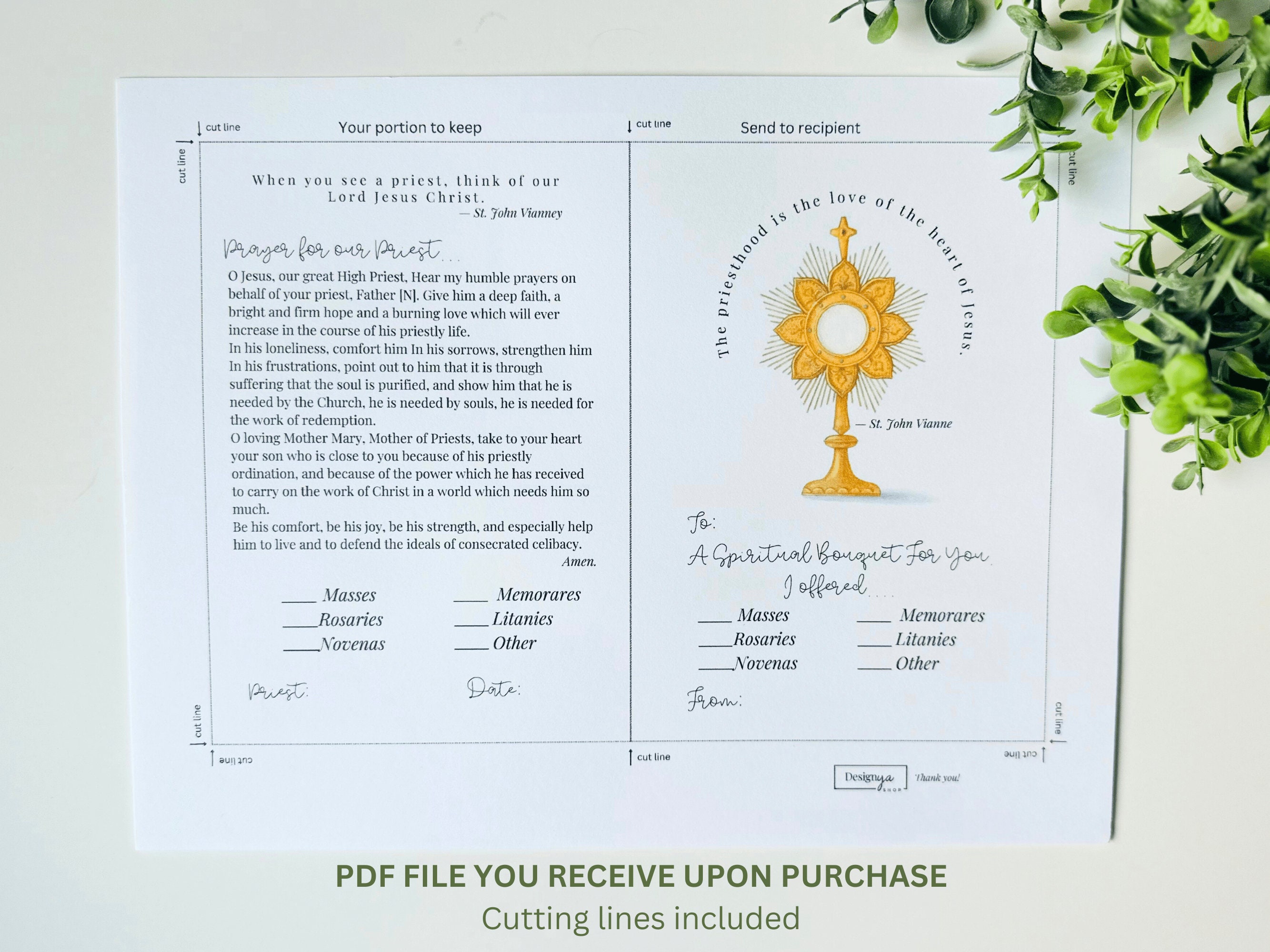 PRINTABLE Spiritual Bouquet for Priest Gift Spiritual Bouquet Printable ...