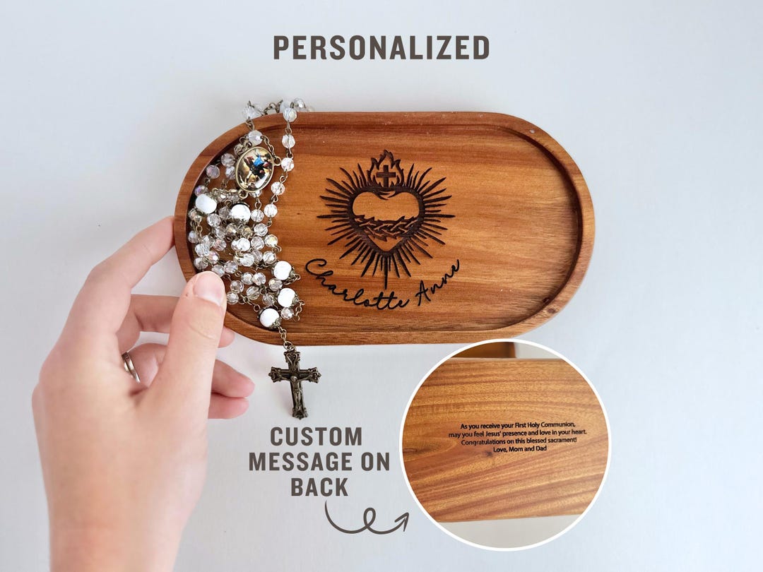 Custom Rosary Tray Sacred Heart of Jesus Baptism Ring Dish Godmother ...