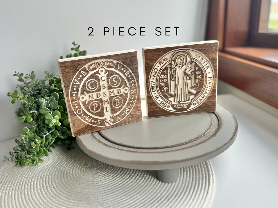 St Benedict Medal SET Catholic Gift for Men St Benedict Door Hanger ...