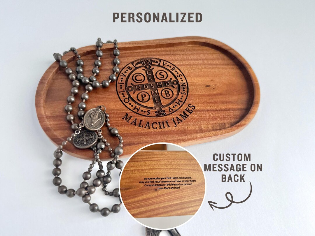 St. Benedict Catholic Baptism Ring Dish Custom Rosary Tray Oval Trinket ...