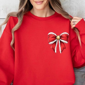 Red Bow Coquette Christmas Sweater,xmas,merry Christmas Bow Sweatshirt ...