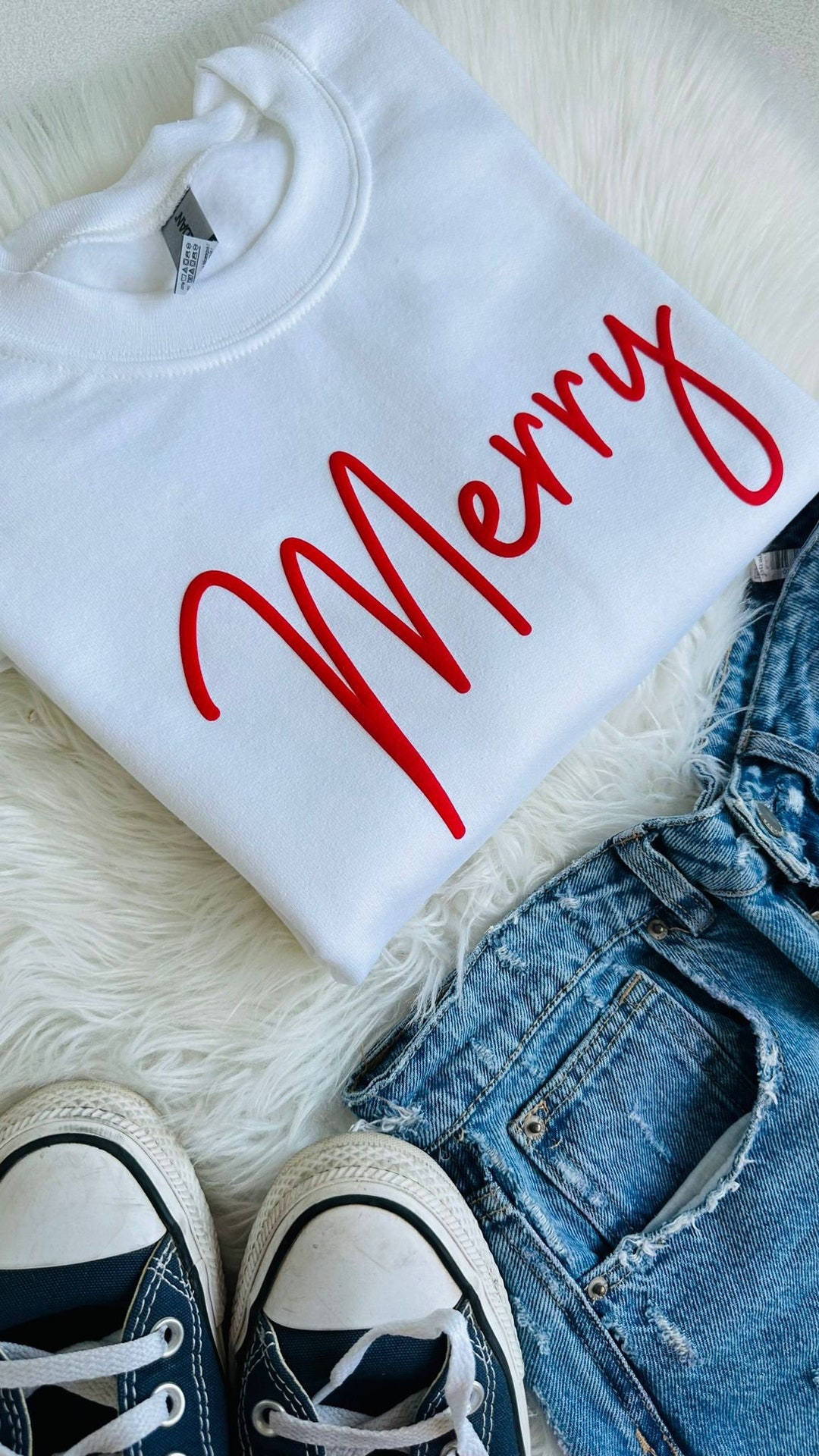 Embossed Merry Sweatshirt,christmas Sweater,merry Puff Sweatshirt ...