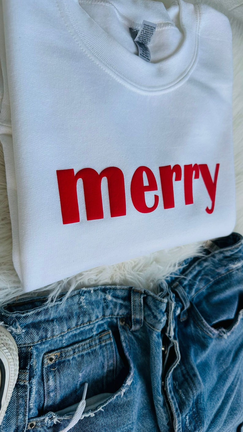 Merry Puff Sweatshirt Cute Merry Sweatshirt, Embossed Christmas ...