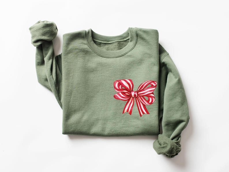 Red Bow Coquette Christmas Sweater, Merry Christmas Bow Sweatshirt ...