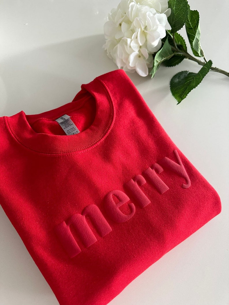Merry Puff Sweatshirt Cute Merry Sweatshirt, Embossed Christmas ...
