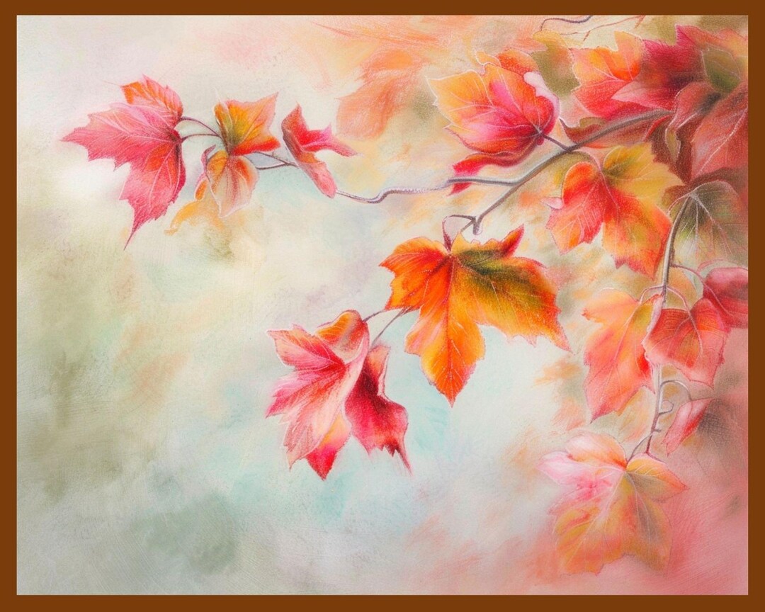 Soft Pastel Autumn Leaves Art Print Elegant Fall Wall Decor Nature ...