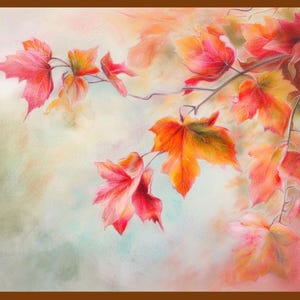 Soft Pastel Autumn Leaves Art Print Elegant Fall Wall Decor Nature ...