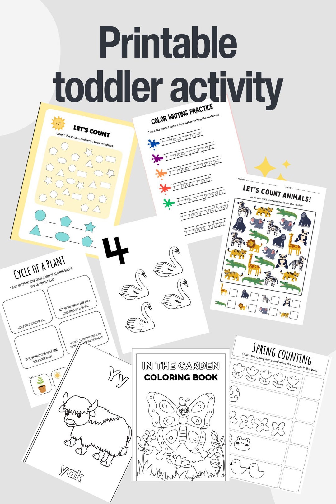 Printable Toddler Worksheets or Toddler Workbook Instant Download ...