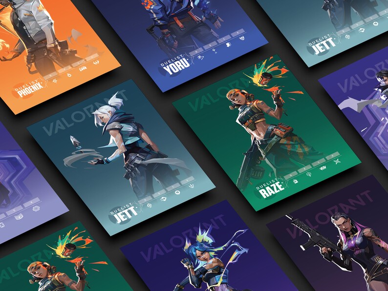 Valorant DUELIST Agent Digital Posters Abilities Showcase Gamer Wall ...