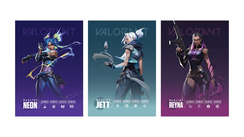 Valorant DUELIST Agent Digital Posters Abilities Showcase Gamer Wall ...