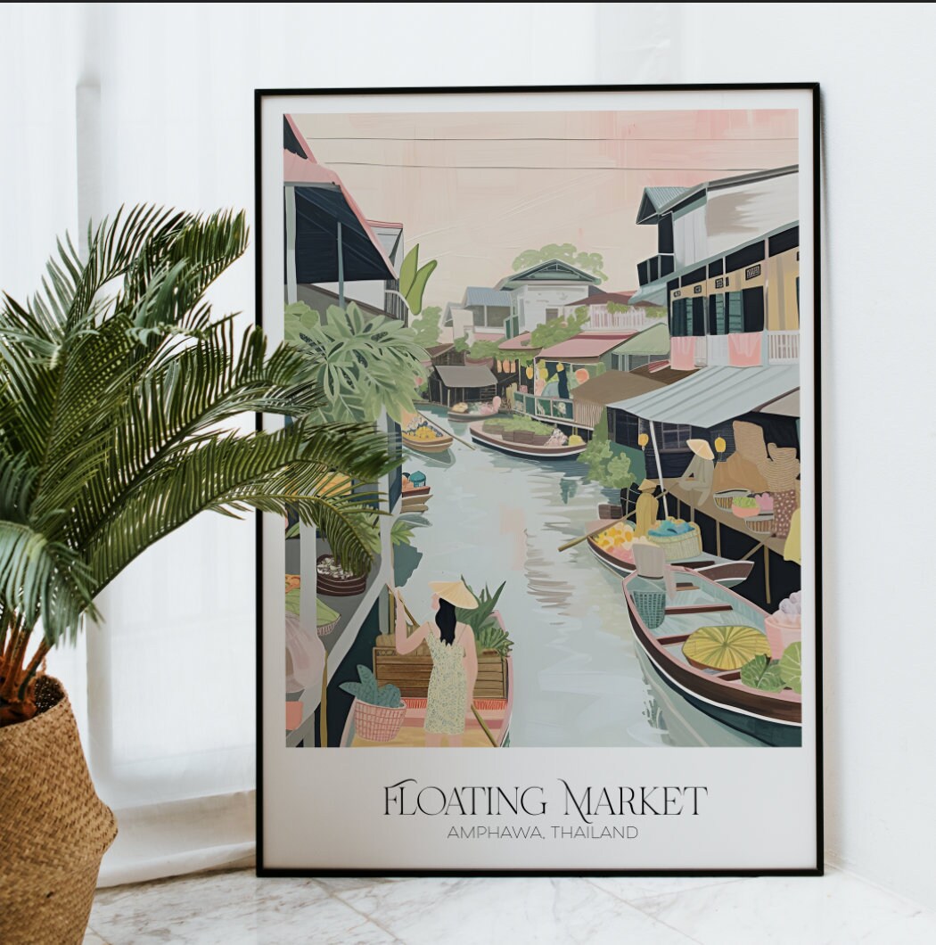 Printable Thailand Art | Floating Market Print | Travel Prints ...